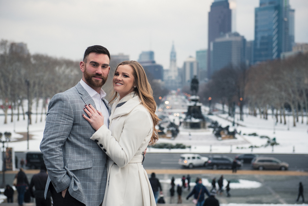 Snowy Engagement Shoot - Philadelphia Museum of Art - Black White and ...